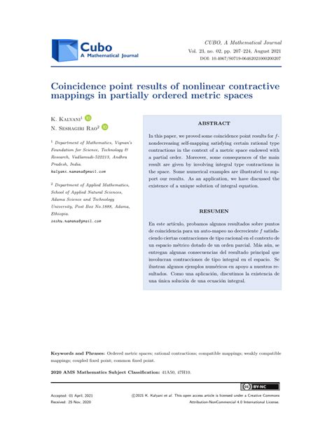 Pdf Coincidence Point Results Of Nonlinear Contractive Mappings In