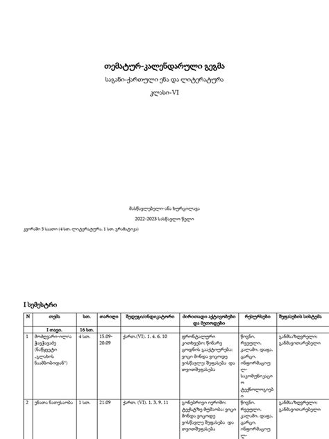 6 კლასის ქართულის თემატური Pdf