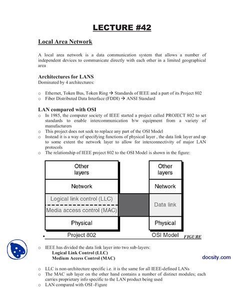 Local Area Network Data Communication Lecture Notes Docsity