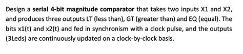Solved Design A Serial Bit Magnitude Comparator That Takes Chegg Com