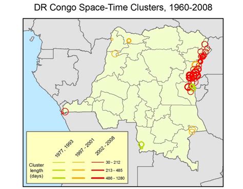 Space Time Clusters For The Dr Congo Generated Using Satscan Download Scientific Diagram