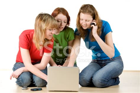 Three Girls With A Laptop Stock Photo Royalty Free FreeImages