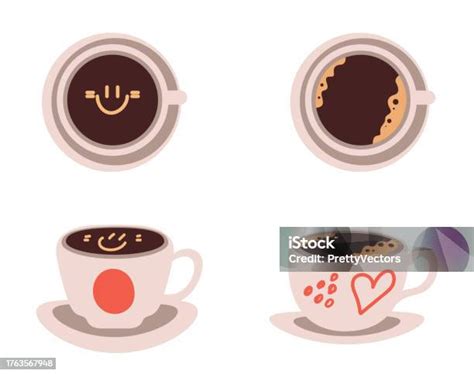 초콜릿 스팀 핫 카푸치노 절연 세트 위의 커피 컵 평면도 벡터 평면 그래픽 디자인 일러스트 0명에 대한 스톡 벡터 아트 및 기타 이미지 Istock