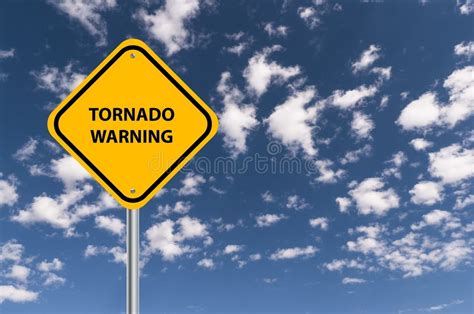 Tornado Warning Traffic Sign On Blue Sky Stock Illustration