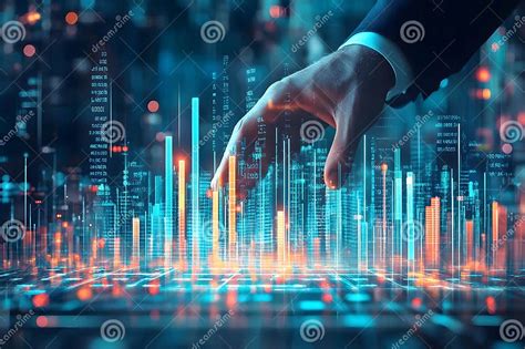 Hand Interacting With Digital Data Visualization Representing A Cityscape Stock Illustration