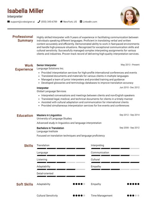 Interpreter Resume Example For 2024 Free Professional Templates CVDesigner Ai