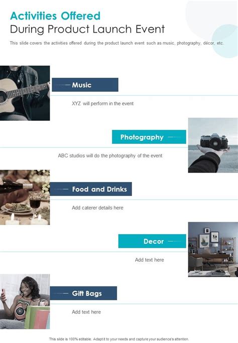 Activities Offered During Product Launch Event One Pager Sample Example Document Presentation