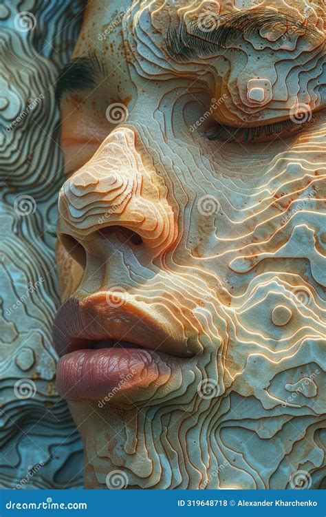 Female Face Made From Topographic Maps And Map Contour Lines Extreme