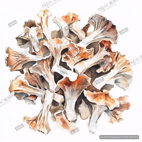 Ai创作图手绘鹿茸菇 凤尾菇手绘 水彩木耳 手绘木耳银耳鸡油菌 凤尾菇手绘插画 凤尾菇包装插画 手绘山珍菌菇 鹿茸菇插画 菇类插画 平菇手绘