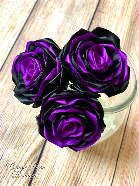 Black And Purple Rose Bouquet Gothic Wedding Halloween Decor Black