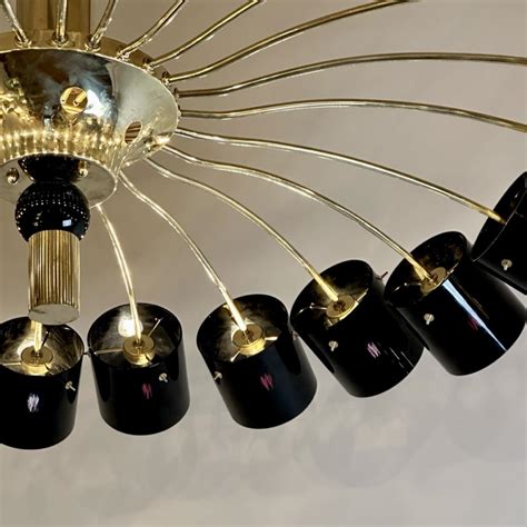 Late 20th Century Round Brass W Black Murano Glass Light Diffusers