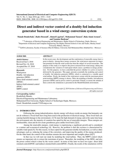 Pdf Direct And Indirect Vector Control Of A Doubly Fed Induction Generator Based In A Wind