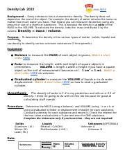Copy Of Lab Density Docx Density Lab Click HERE Background Every Substance Has A