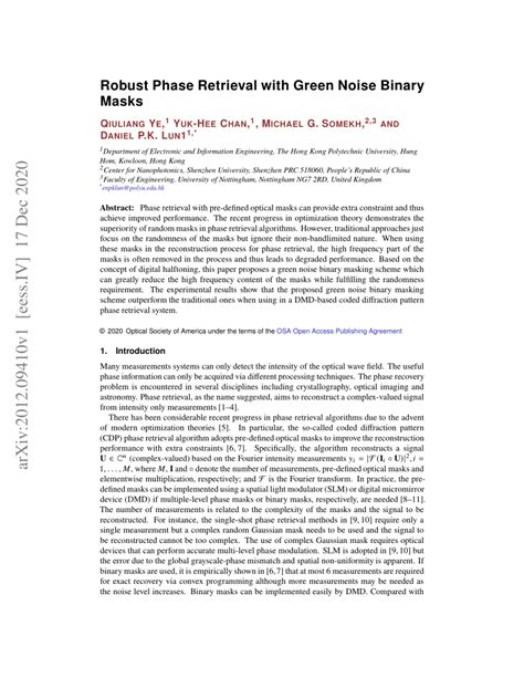 Pdf Robust Phase Retrieval With Green Noise Binary Masks