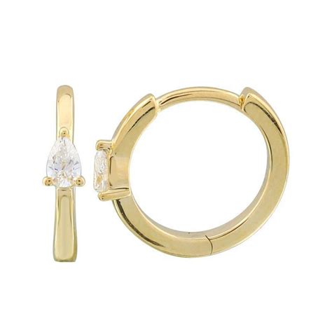 14k Gold Pear Diamond Huggie Earrings Minimalist Hoops Etsy