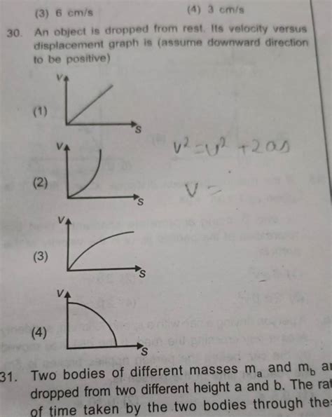 3 6 Cms4 3 Cms30 An Object Is Dropped From Rest Its Velocity Ve