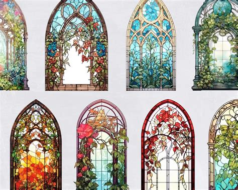 Stained Glass Windows Clipart Colourful Vintage Window With Flowers