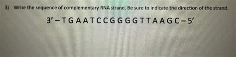 Solved 3 Write The Sequence Of Complementary RNA Strand Be Chegg Com