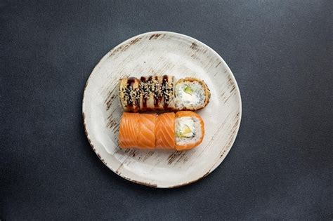 Premium Photo Japanese Cuisine Assorted Rolls Philadelphia Close Up