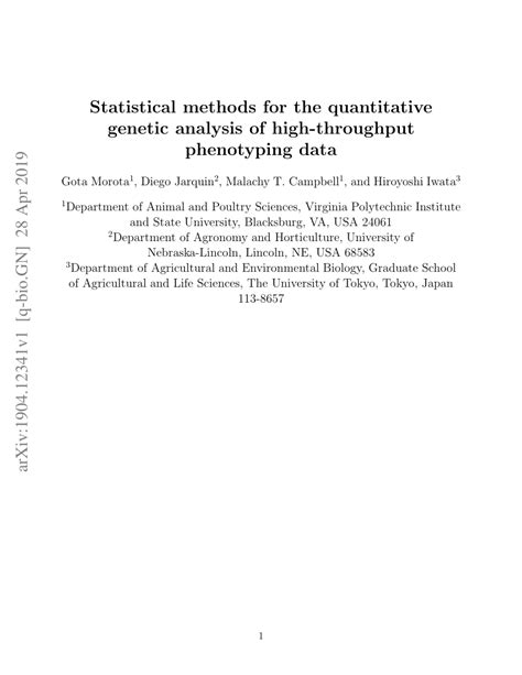 Pdf Statistical Methods For The Quantitative Genetic Analysis Of High Throughput Phenotyping Data