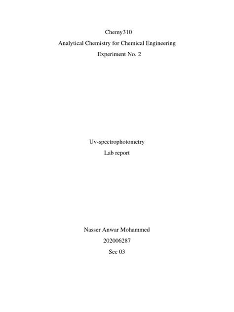 Chemy310 Lab Report 2 Modified Pdf Spectrophotometry Ultraviolet Visible Spectroscopy