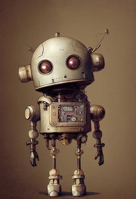 Lovely Tiny Robot Thinking Illustration Ai Generated Image Stock Illustration Illustration