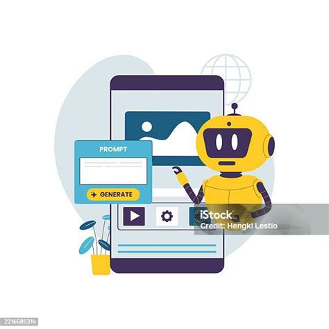 Flat Illustration Of Ai Robot Generating User Interface With Prompt