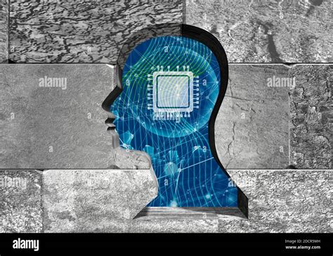 Man Head As Key Hole In The Concrete Blocks Wall 3d Rendering