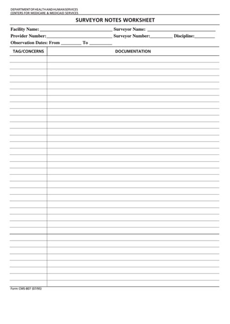 Fillable Form Cms 807 Surveyor Notes Worksheet Printable Pdf Download