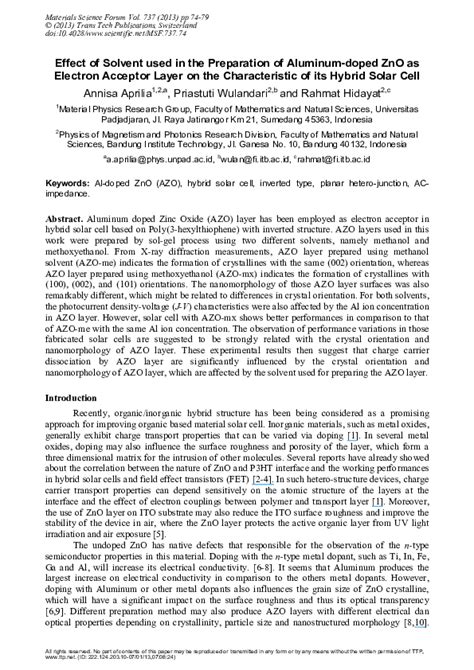 Pdf Effect Of Solvent Used In The Preparation Of Aluminum Doped Zno As Electron Acceptor Layer
