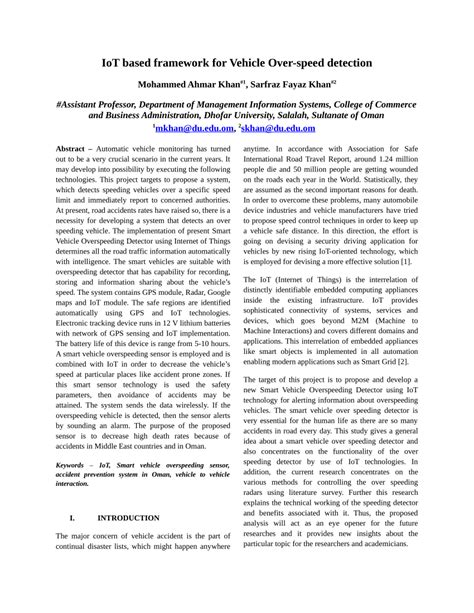 Pdf Iot Based Framework For Vehicle Over Speed Detection