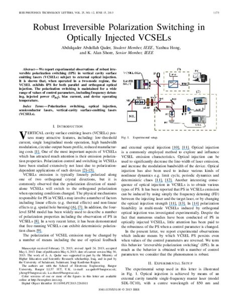 Pdf Robust Irreversible Polarization Switching In Optically Injected Vcsels