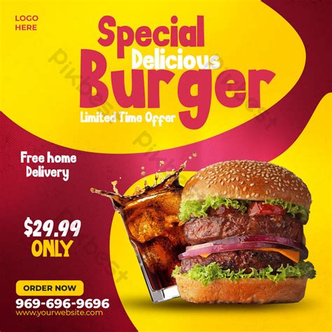 Restaurants Burger Food Promotion Post And Banner Template Psd Free