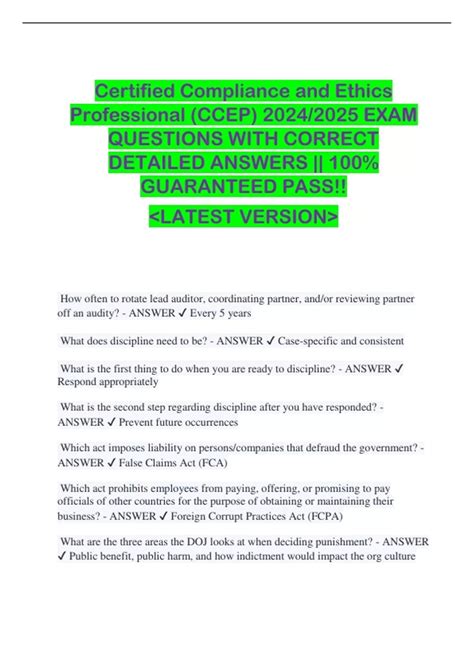 Certified Compliance And Ethics Professional Ccep 2024 2025 Exam Questions With Correct