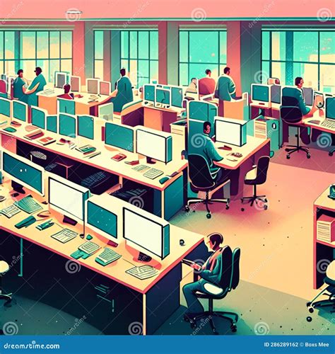 People Working At Computers In The Office 3d Rendering 3d Illustration Stock Illustration