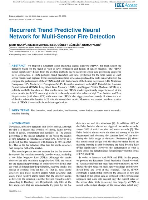 Pdf Recurrent Trend Predictive Neural Network For Multi Sensor Fire Detection
