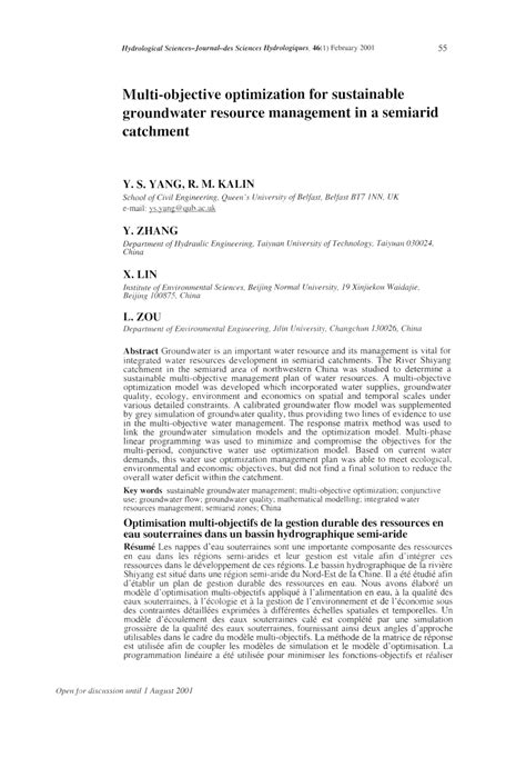 Pdf Multi Objective Optimization For Sustainable Groundwater Resource Management In A Semiarid