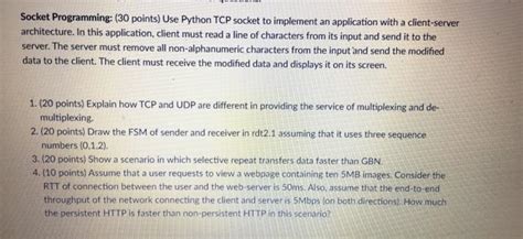 Socket Programming 30 Points Use Python TCP Socket Chegg Com