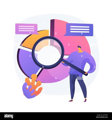 Statistical Analysis Man Cartoon Character With Magnifying Glass Analyzing Data Circular