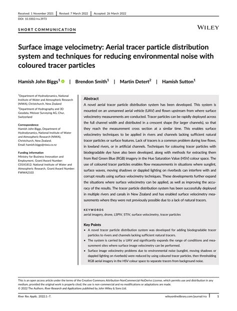 pdf surface image velocimetry aerial tracer particle distribution system and techniques for