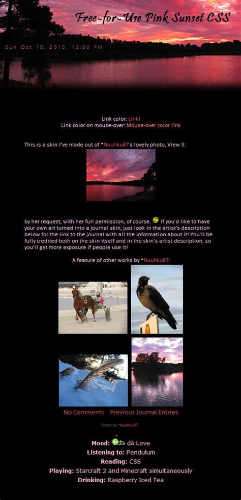 Installable Pink Sunset Css By Waterandsnails On Deviantart