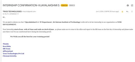 Starting My Web Development Internship With Trios Technologies Vijayalakshmi S Posted On The