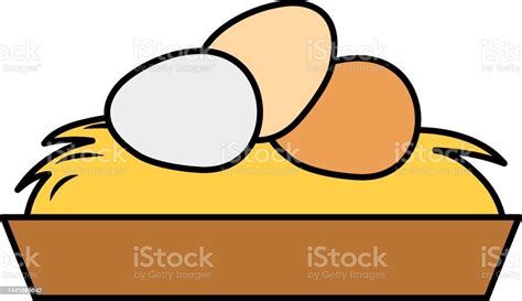 둥지 개념에 신선한 계란의 구색 개념 계란 컬렉션 벡터 색상 아이콘 디자인 가금류 농업 기호 고기 또는 계란 생산 기호 단백질 및 농가 장비 스톡 일러스트레이션 닭장에 대한