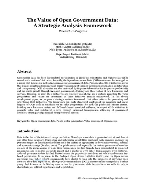 Pdf The Value Of Open Government Data A Strategic Analysis Framework