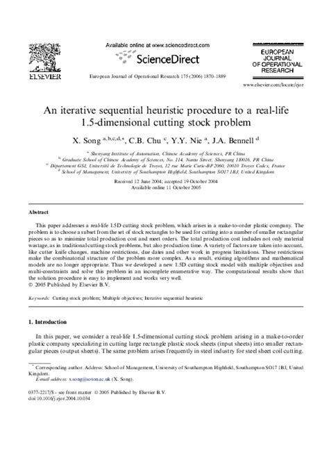 Pdf An Iterative Sequential Heuristic Procedure To A Real Life 1 5 Dimensional Cutting Stock