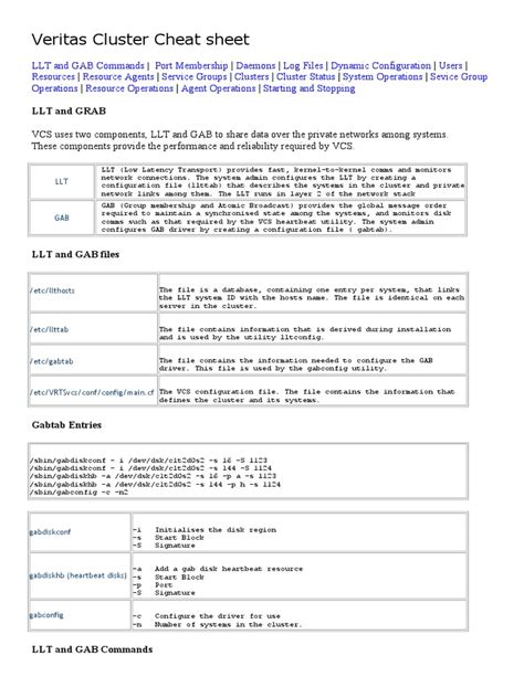 Veritas Cluster Cheat Sheet Pdf Computer Architecture Computing