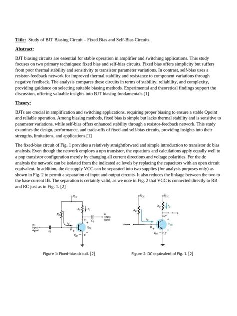 Bjt Biasing Fixed Vs Self Bias Pdf Bipolar Junction Transistor Voltage