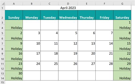Calendar Template In Excel Create Simple Dynamic Calendar