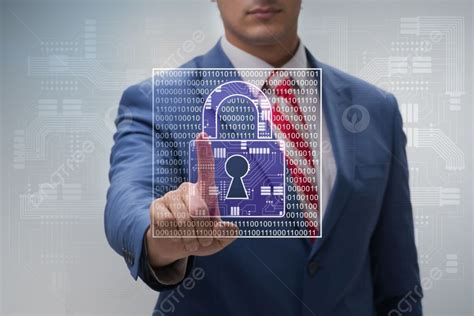 The Man In Digital Security Concept Pressing Button Man In Digital Security Concept Pressing
