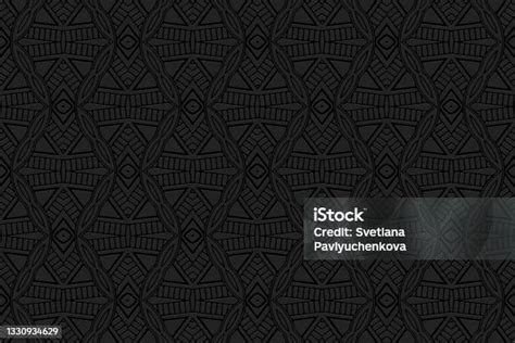 3d 체적 볼록엠보싱 기하학적 블랙 배경 이국적인 낙서 기술 수제 요소와 민족 동양 아시아 인도 패턴 0명에 대한 스톡 벡터 아트 및 기타 이미지 Istock
